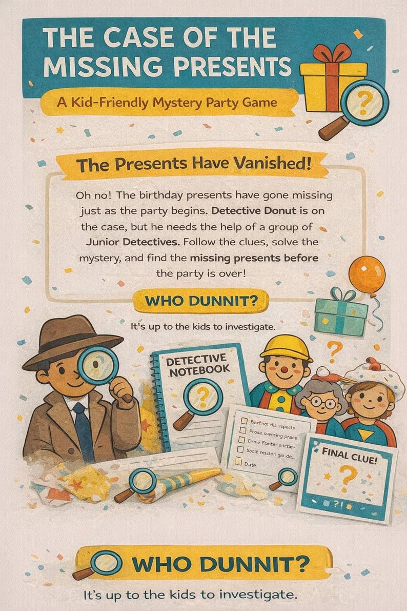 Kids Detective Party Game | Who Took the Presents? (printable Download ...