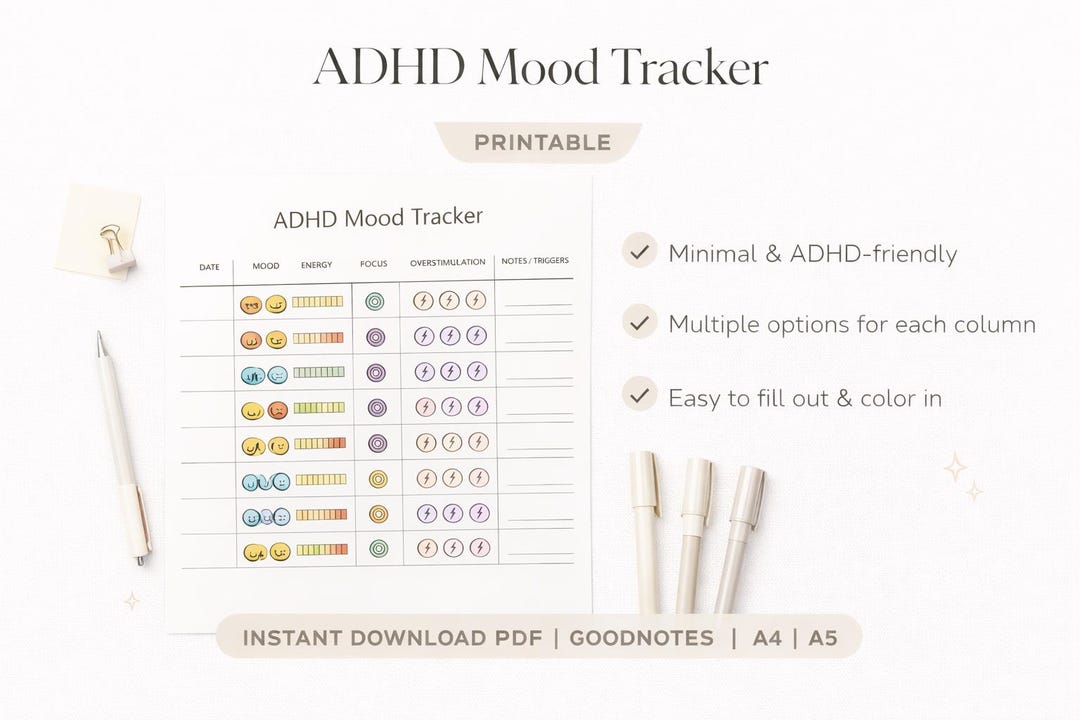 ADHD Mood & Energy Tracker Printable | Daily Mental Health Log (PDF ...