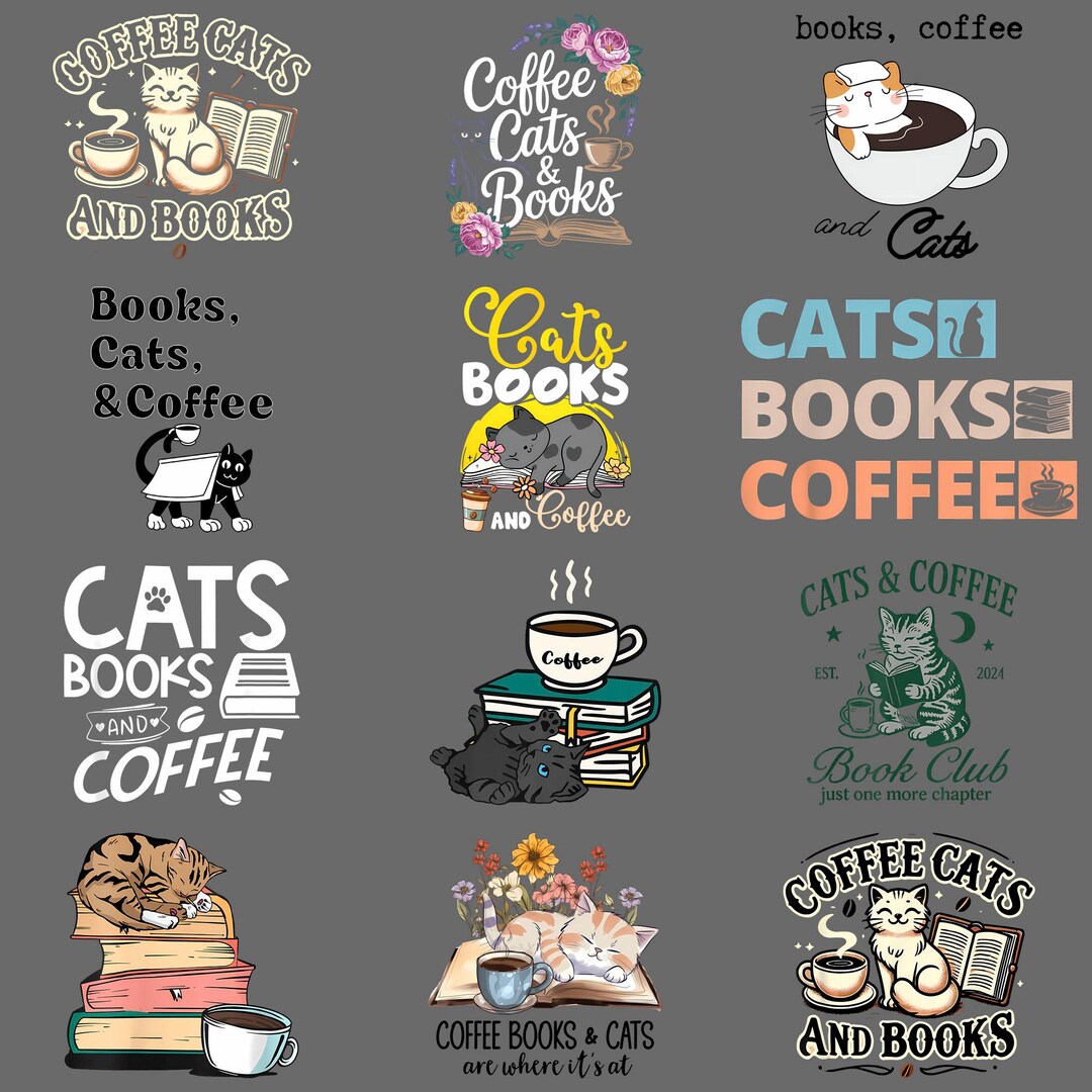 Coffee Cats & Books PNG, Funny Book and Cat Lover Reading Clipart ...