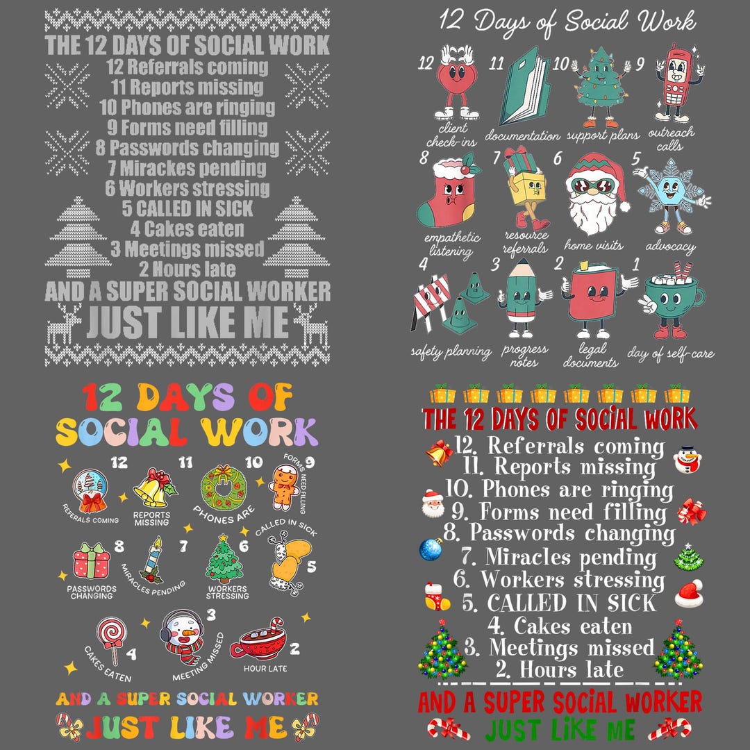 12 Days of Social Work Christmas PNG, Funny MSW LCSW Social Worker ...