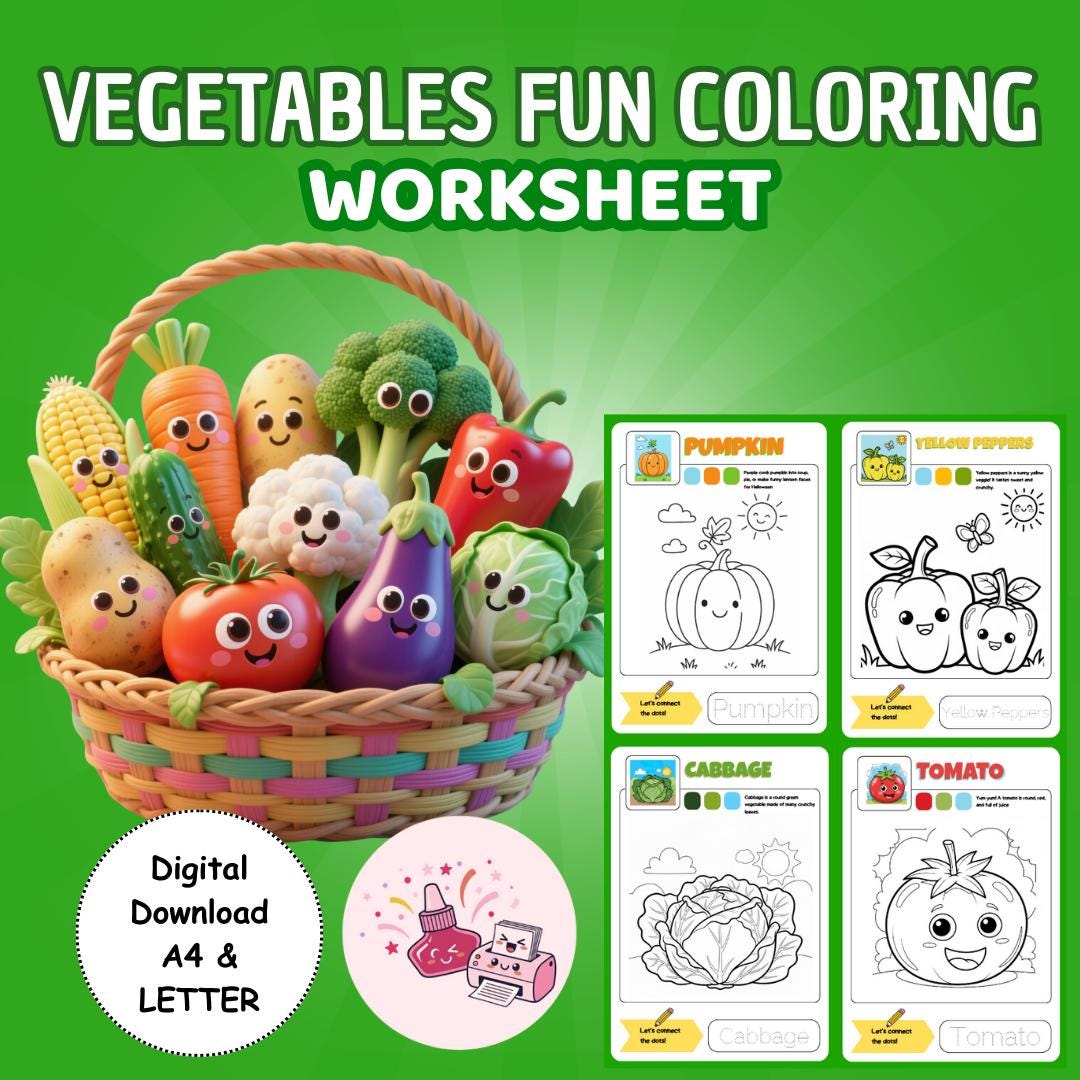 Vegetables Fun Coloring Worksheets for Kids | 30 Printable Learning ...