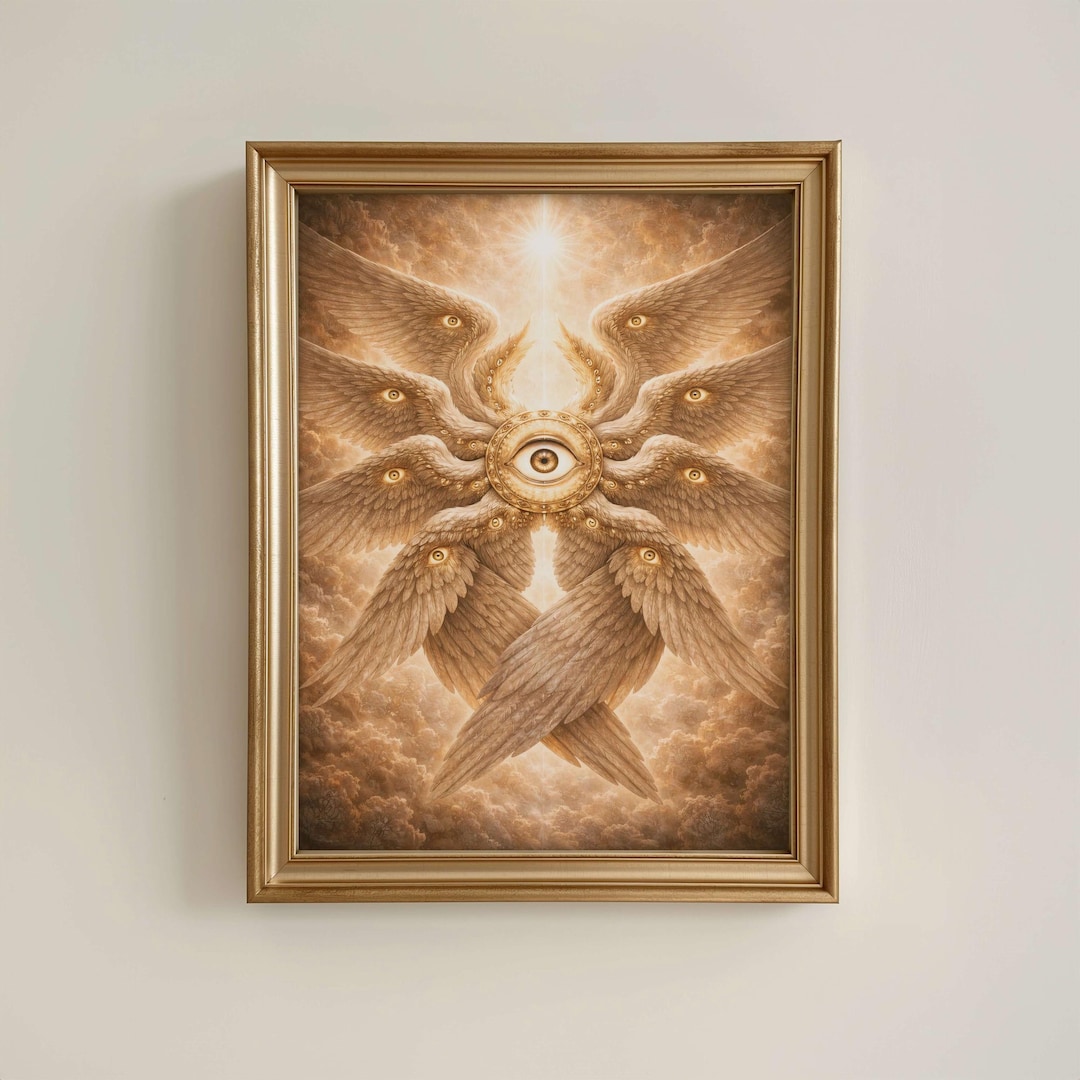 Biblical Angel Wall Art Seraphim - Divine Eye Sacred Angelic Symbol ...