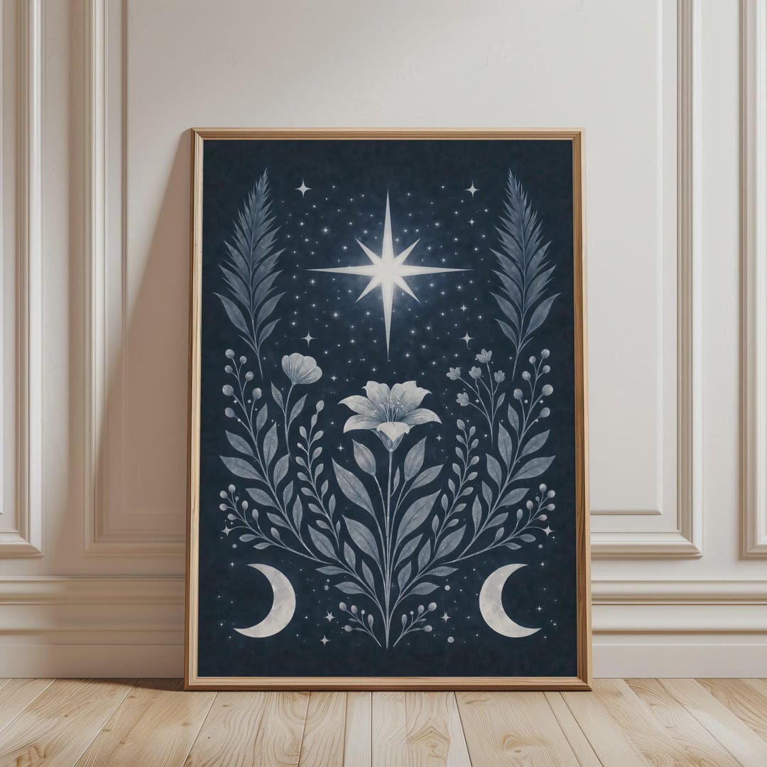 Star Wall Art • Celestial Botanical Star Print for Home Decor • Digital ...