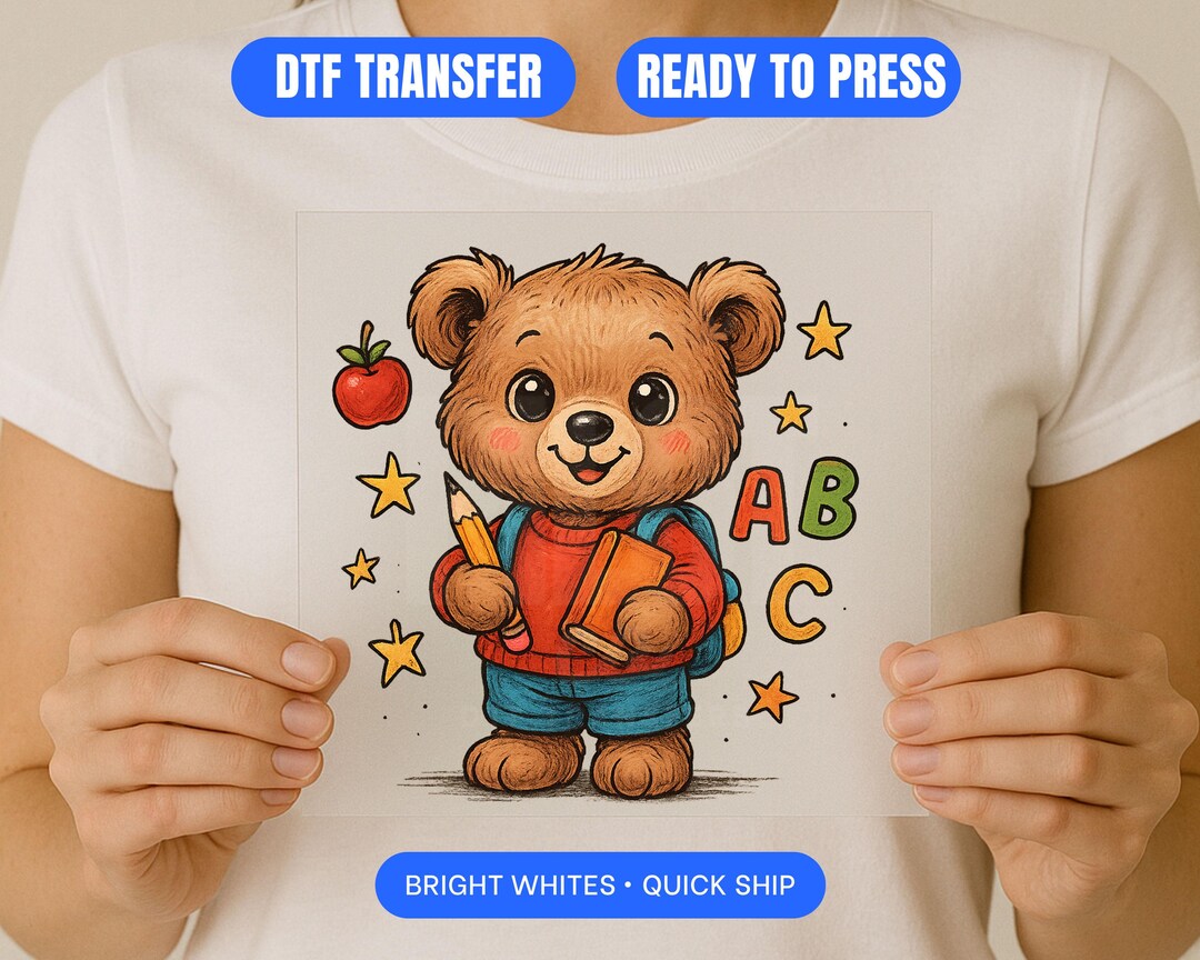 Back to School Bear DTF Transfer: Teacher & Kids Classroom Design - Etsy