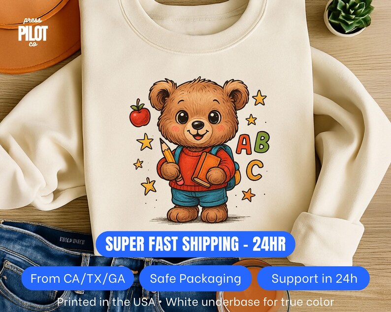 Back to School Bear DTF Transfer: Teacher & Kids Classroom Design - Etsy
