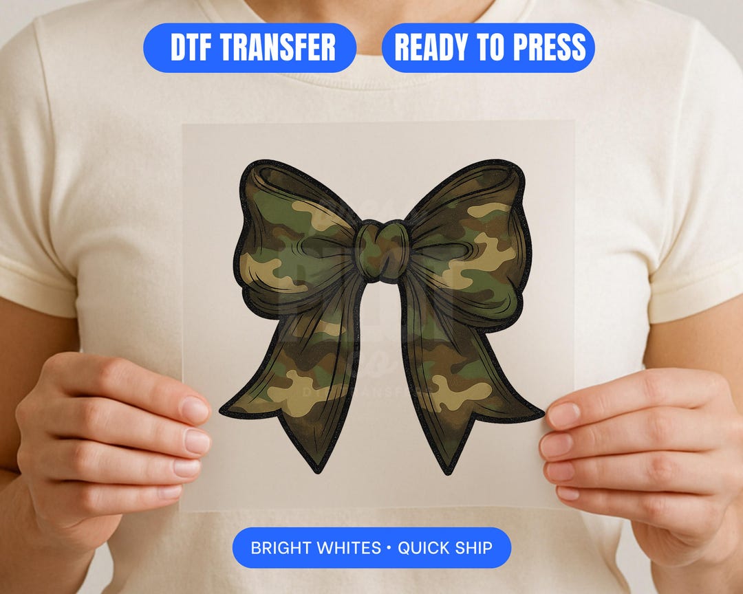 Camo Bow DTF Transfer | Military Camouflage Country Girl Ribbon Design ...
