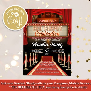 Editable Hollywood Graduation Party Invitation, Hollywood Red Carpet ...