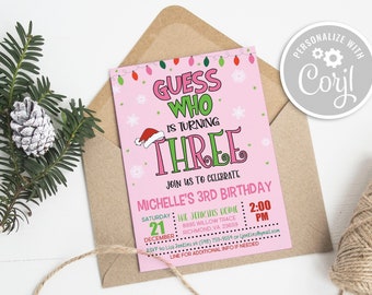 Guess Who is Turning Three Invitation, Christmas Birthday Invitation ...
