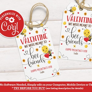 Editable Bee Valentine's Day Gift Tag Meant to Bee Friends Valentine ...