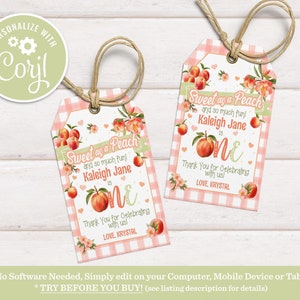 Editable Sweet as a Peach Favor Tags Peach 1st First Birthday Thank You ...