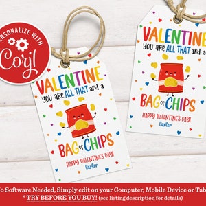 Editable Chip Bag Valentine's Day Gift Tag Valentine You Are All That ...