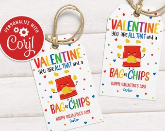 Editable Chip Bag Valentine's Day Gift Tag Valentine You Are All That ...