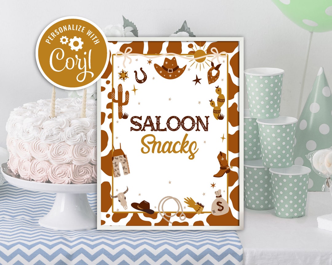 Cowboy First Rodeo Birthday Party Sign: Saloon Snacks (digital Download ...