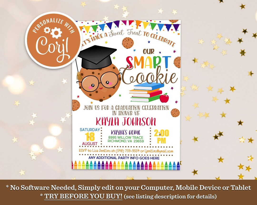 One Smart Cookie Graduation Invitation, Kindergarten Preschool ...
