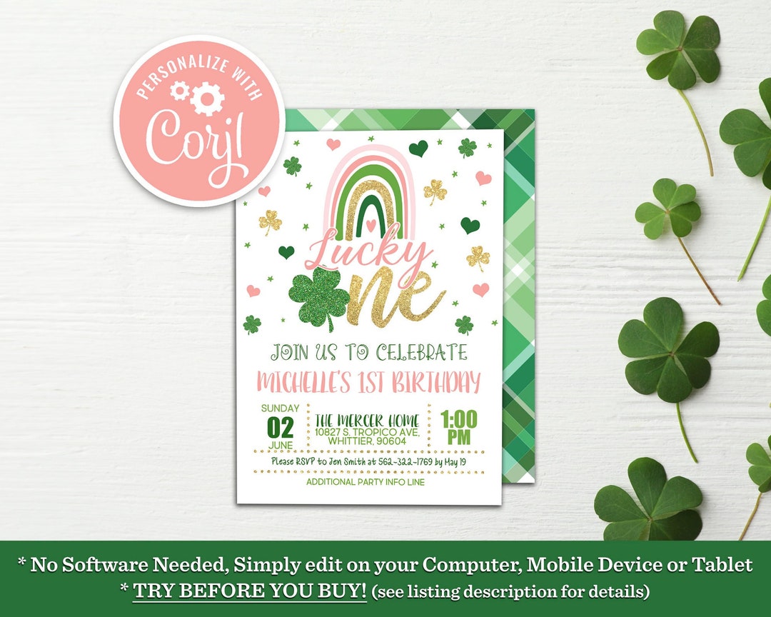 Lucky One First Birthday Invitation, Lucky One 1st Birthday, Lucky One ...