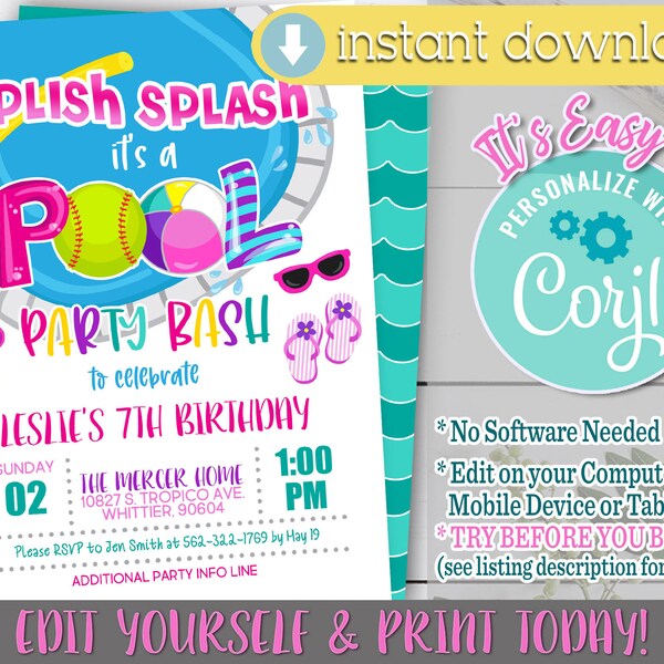 Softball Pool Party Invitation - Etsy