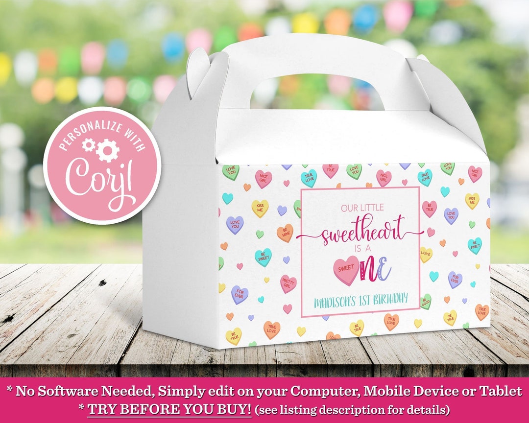 Editable Little Sweetheart Conversation Hearts Gable Box Label ...