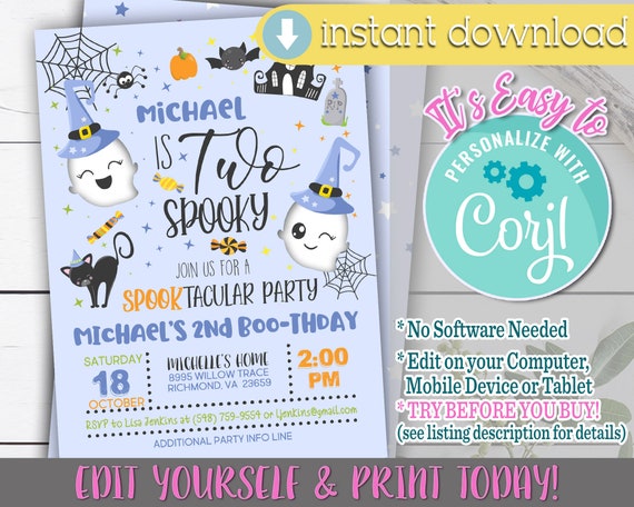 Two Spooky Birthday Invitation, Two Spooky Birthday, Two Spooky ...