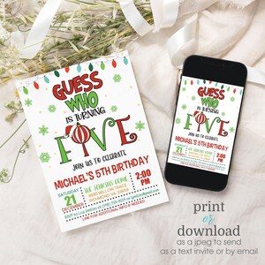 Guess Who is Turning Five Invitation, Christmas Birthday Invitation ...