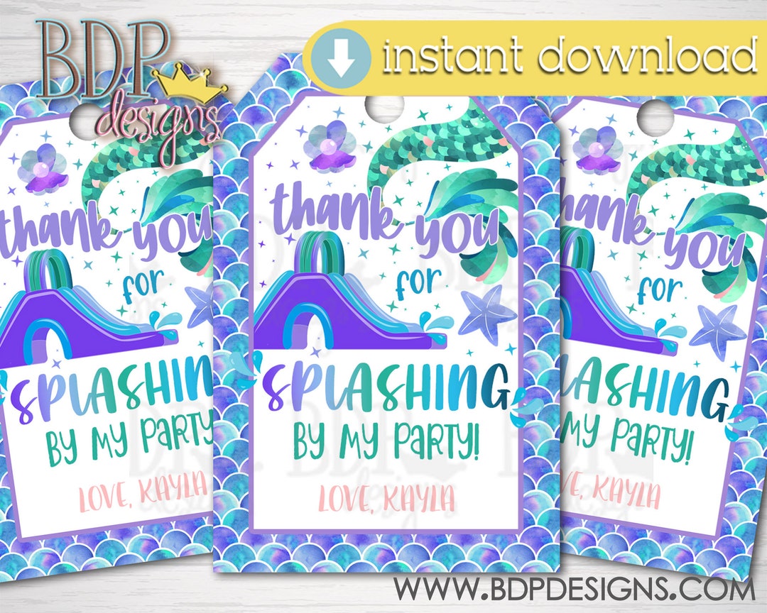 Mermaid Waterslide Birthday Favor Tag Onder the Sea Mermaid Bash Under ...