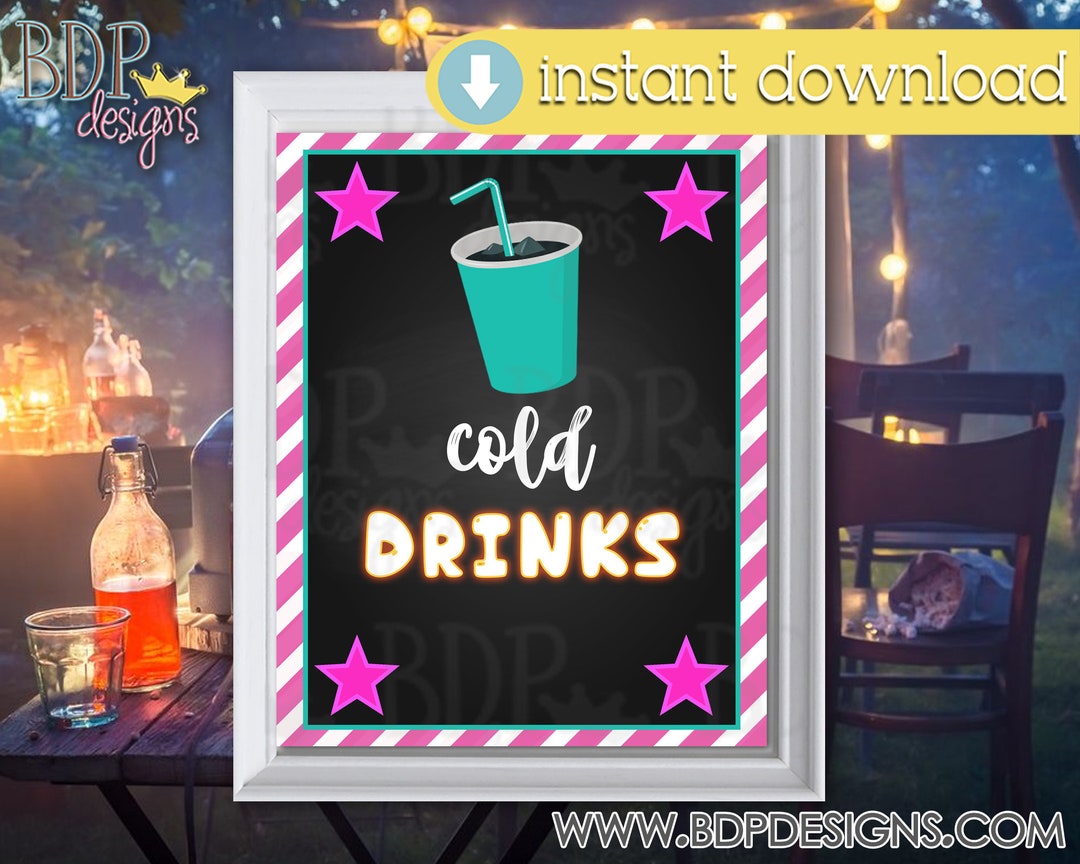 Cold Drinks Sign, Movie Night Decorations, Movie Night Sign, Movie ...