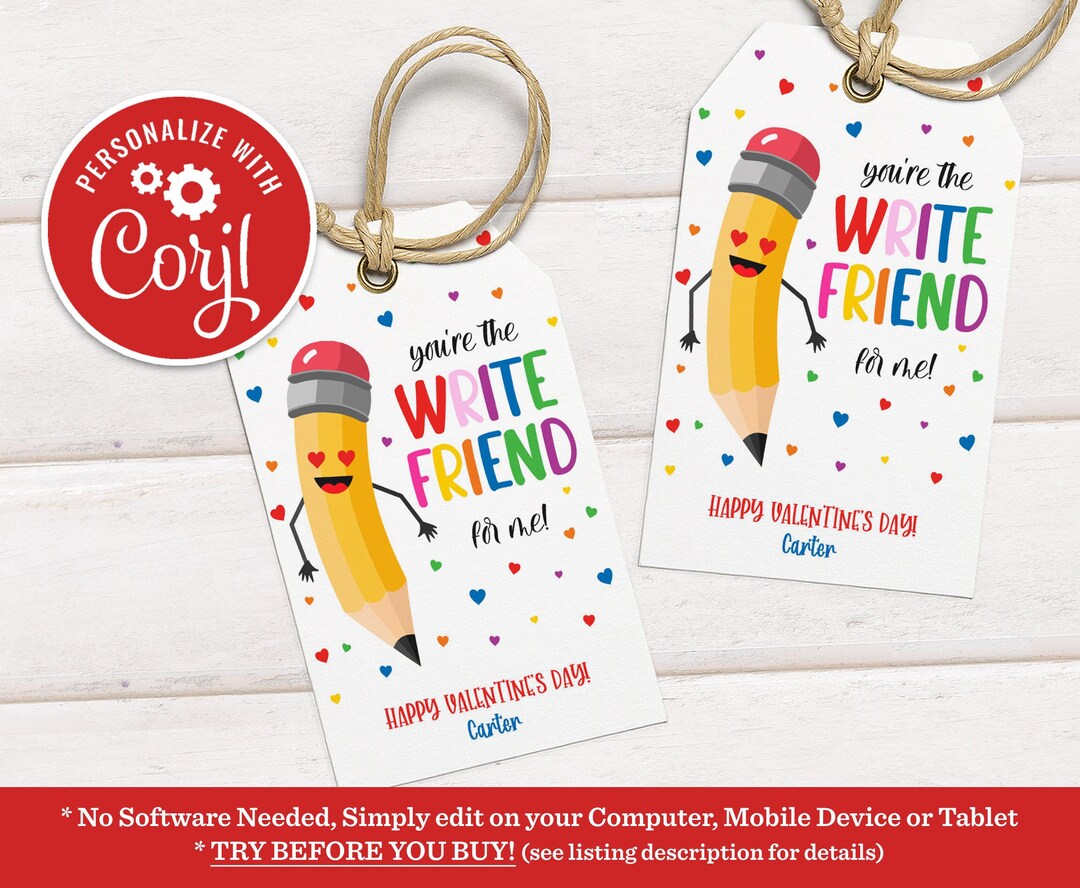 Editable Valentines Pencil Gift Tags Valentines Pencil You're the Write ...