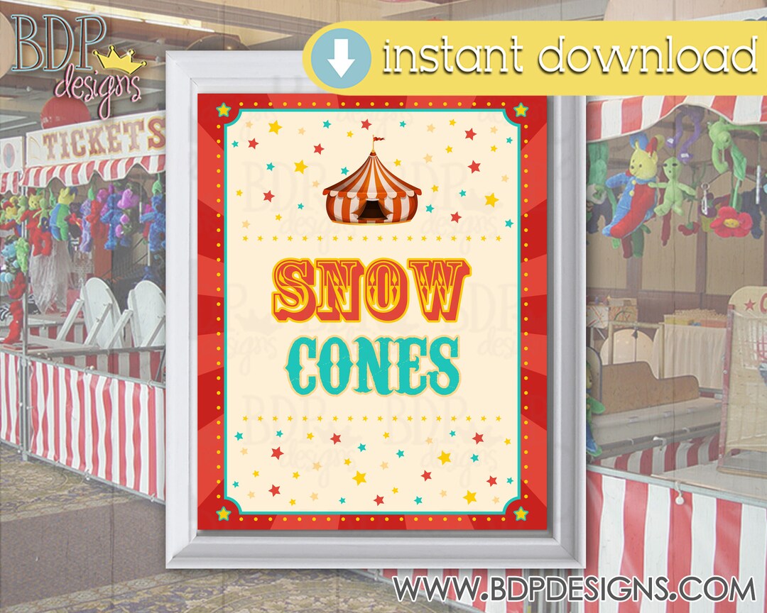 Snow Cones Carnival Sign: Birthday Party Decor (PDF & JPEG) - Etsy