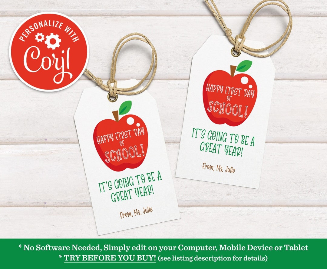 Editable Teacher Happy First Day of School Back to School Apple School ...