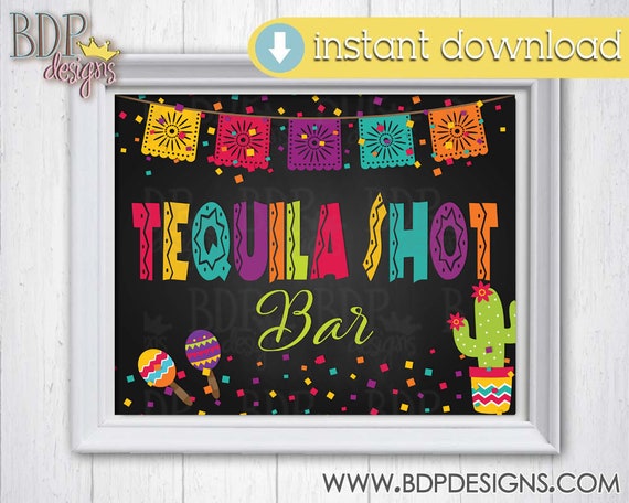 Tequila Shot Bar Sign, Fiesta PRINTABLE, INSTANT DOWNLOAD, Fiesta ...