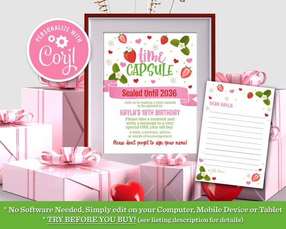 Strawberry Time Capsule, Strawberry First Birthday Games, Time Capsule ...
