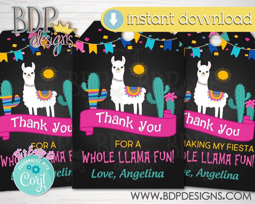 Llama Favor Tags, Llama Thank You Tags, Llama Birthday Party, Llama ...