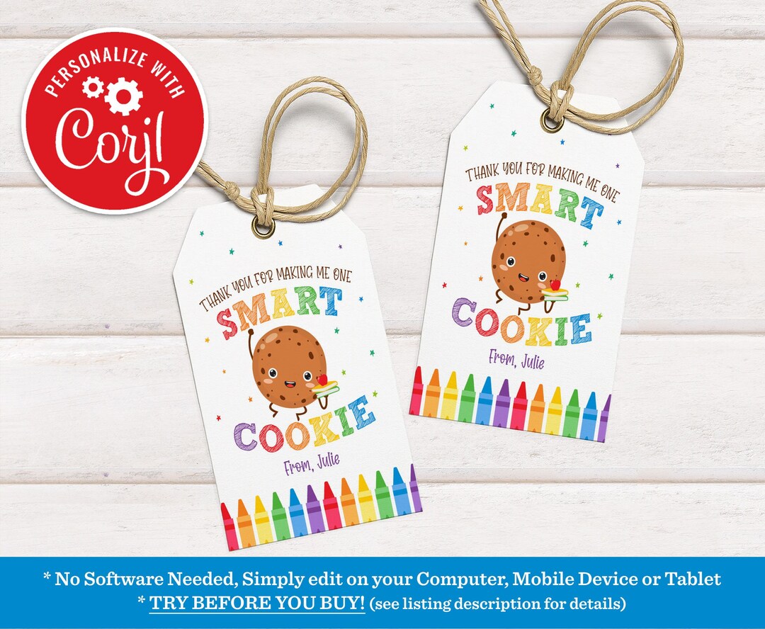 EDITABLE One SMART COOKIE Tag Teacher Appreciation Tag Thank You Tag ...