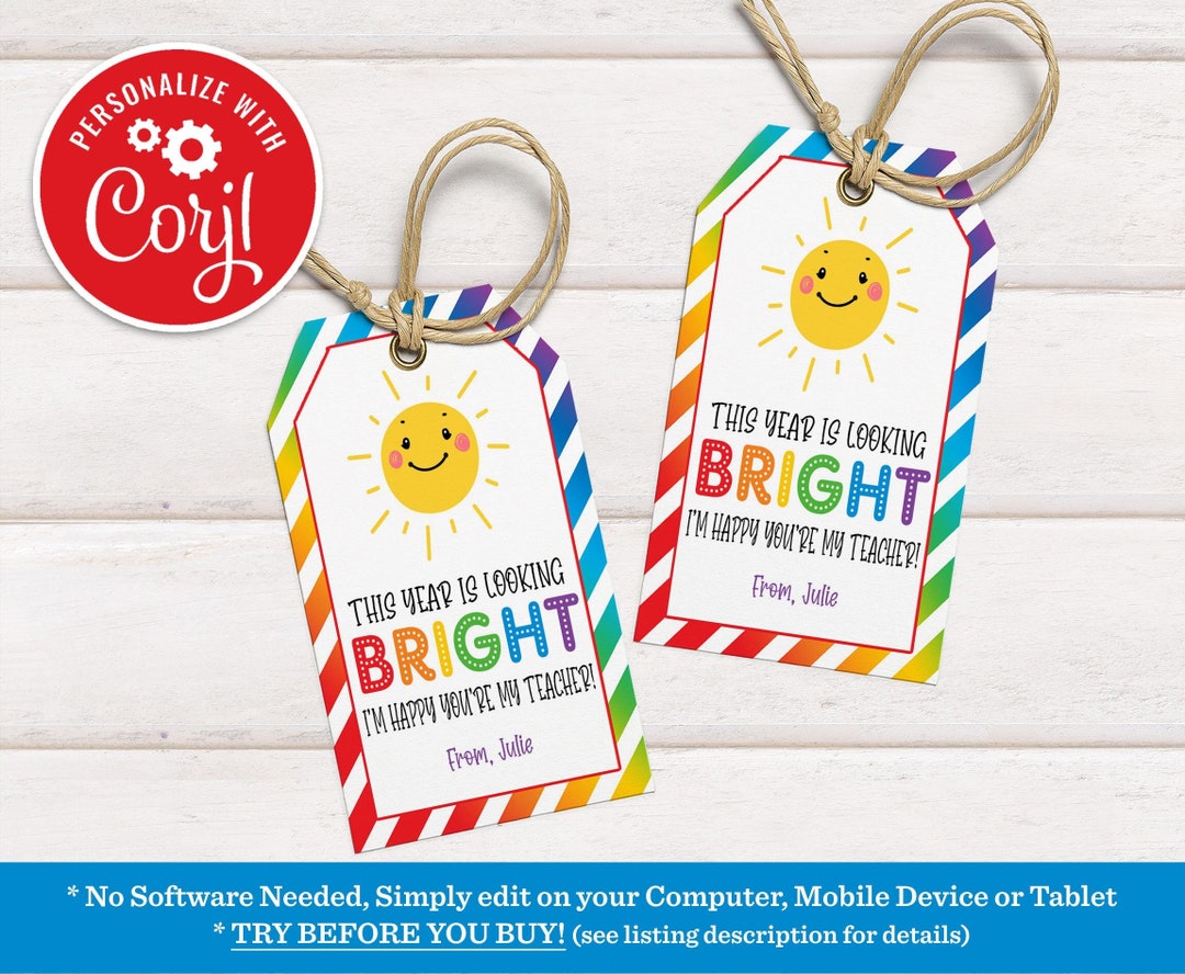 Editable Teacher Appreciation Gift Tag: Bright Back to School (digital ...