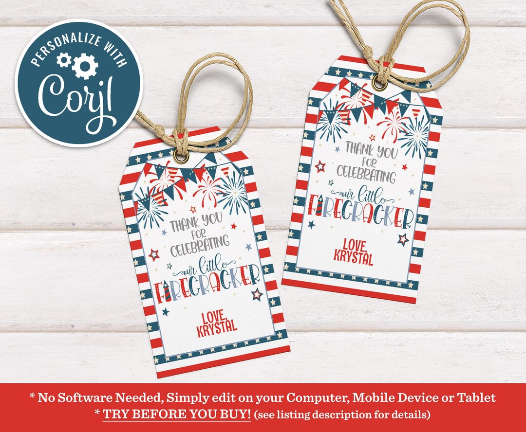 Our Little Firecracker Favor Tag, Editable 4th of July 1st Birthday ONE ...