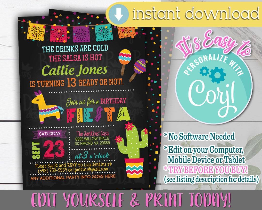Fiesta Birthday Invite, Fiesta Birthday Invitation, Fiesta Birthday ...