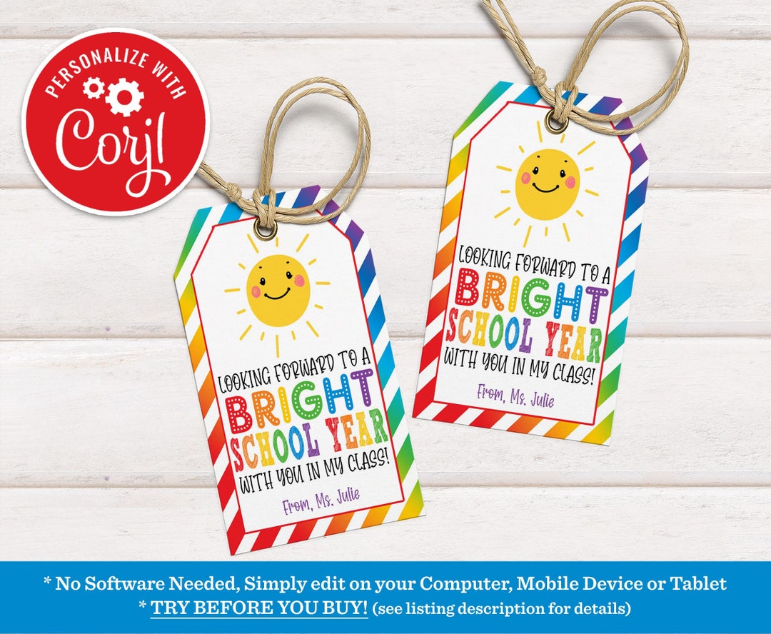 Editable Teacher First Day of School Back to School Treat Favor Tags ...