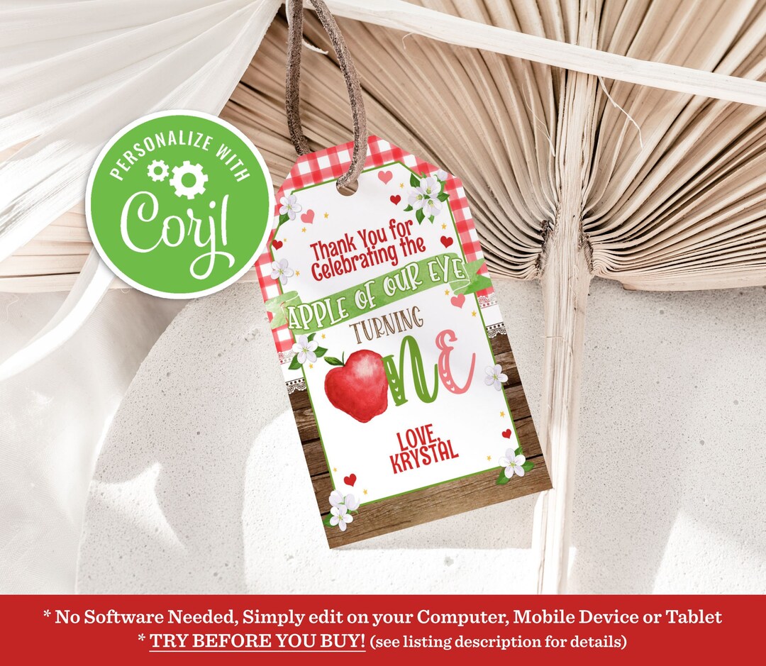 Editable Apple 1st Birthday Favor Tags Apple Birthday Thank You Tags ...