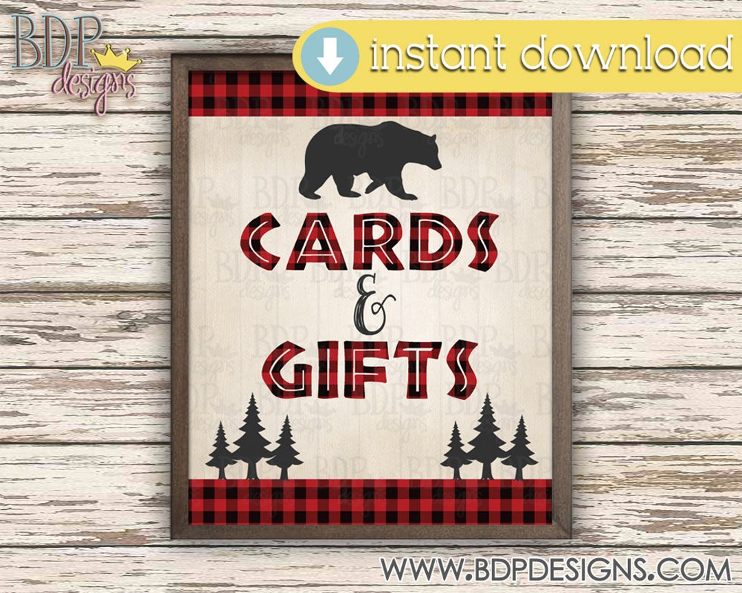 Lumberjack Cards & Gifts Sign, Lumberjack Party Printables, Lumberjack ...