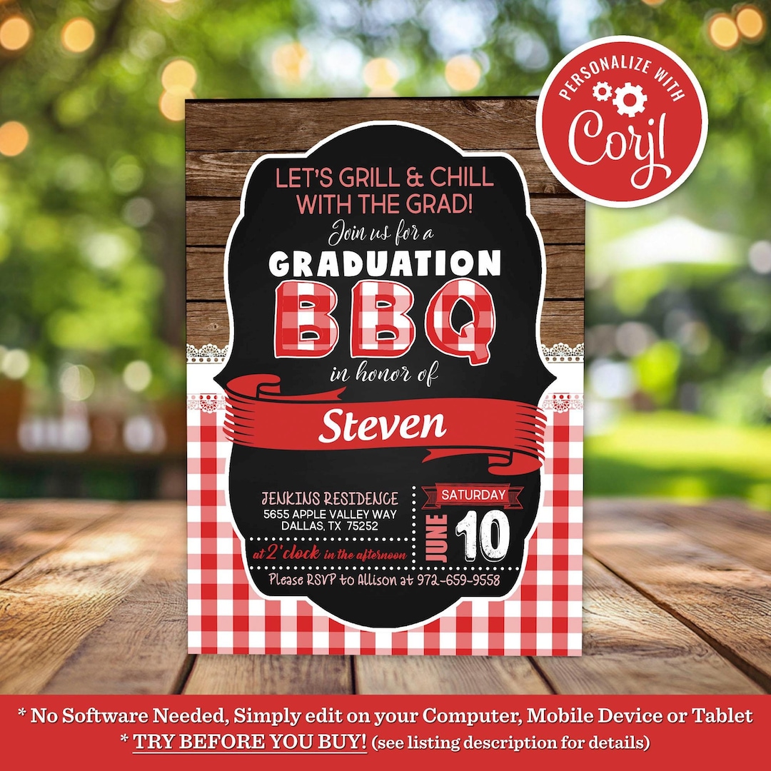 Backyard BBQ Graduation Party Invitation Grill and Chill Senior High ...