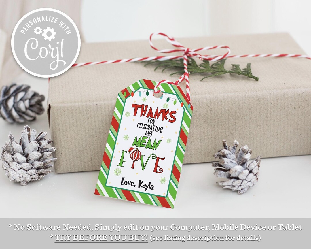 Editable Christmas Favor Tag Mean Sweet Five Guess Who 5th Birthday ...