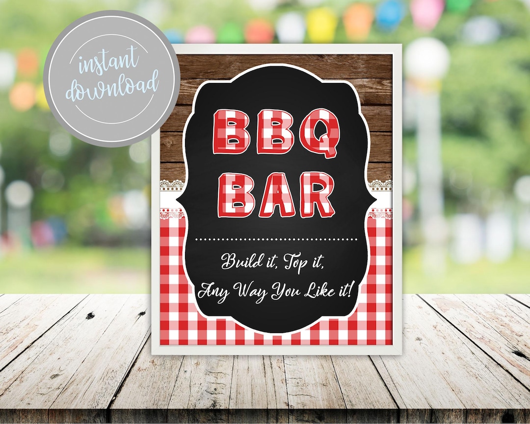 Backyard BBQ Bar Sign: Red Gingham Decor (digital Download) - Etsy