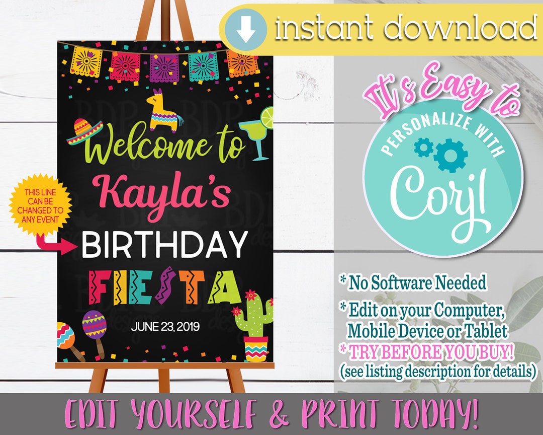 Fiesta Welcome Sign Cinco De Mayo Mexican Birthday Party Baby Bridal ...