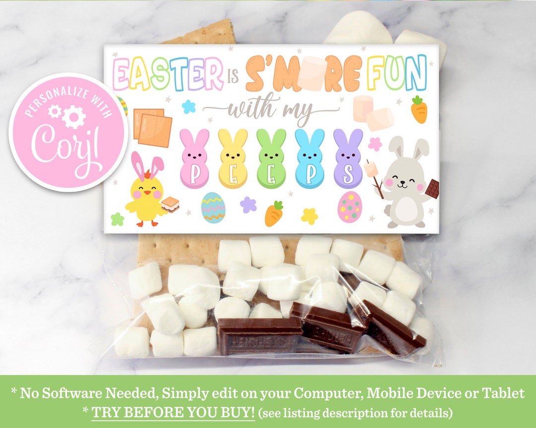 Easter Smore Bag Topper, Easter Smore Tag, Easter Smores, Editable ...