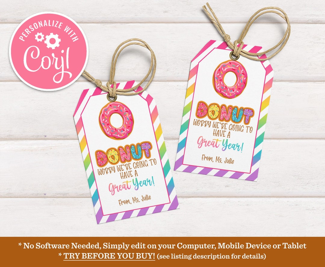 Editable Rainbow Donut Back to School Tag Donut Worry Gift Tag First ...