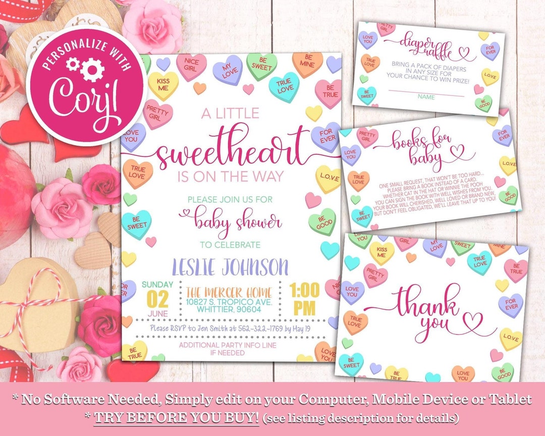 Editable Valentines Conversation Hearts Little Sweetheart is on the Way ...