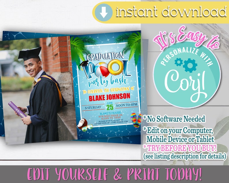 Graduation Pool Party Invitation Graduation Pool Party Pool | Etsy