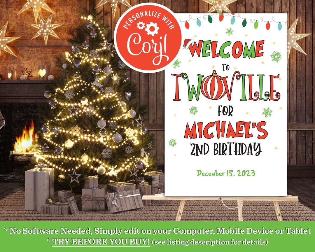 Christmas Guess Who is Turning Two 2nd Birthday Welcome Sign, Editable ...