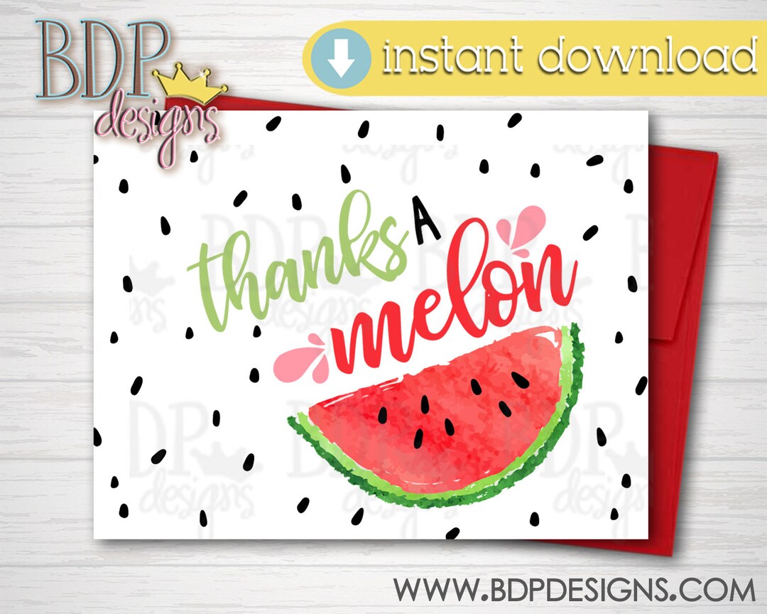 Thanks a Melon Thank You Card, Thanks a Melon Card, Thanks a Melon, One ...