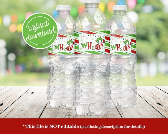 Grinch Water Bottle Label, Grinch Water Bottle, Grinch Party Decor ...