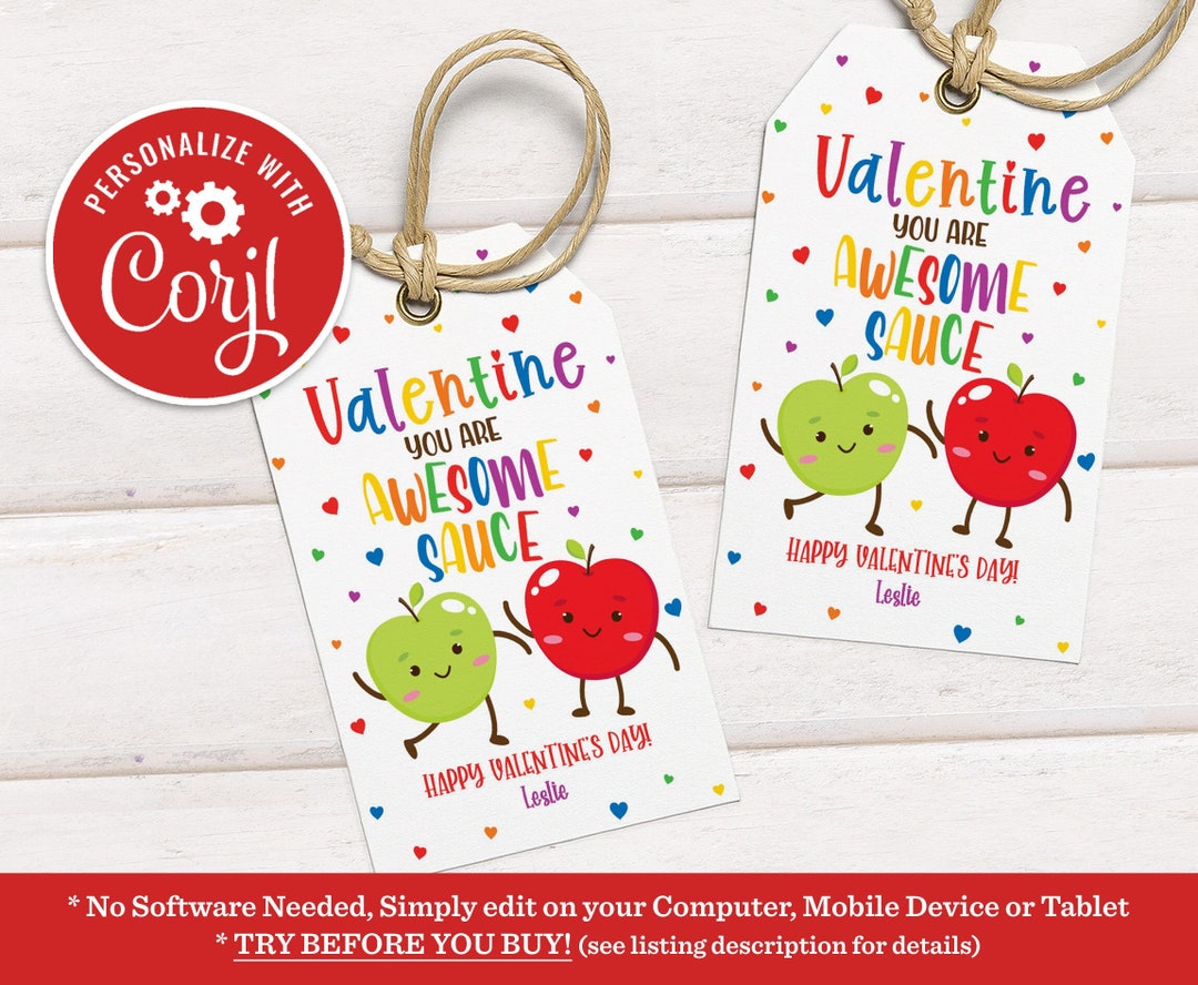 Editable Valentines Applesauce Gift Tag Valentines You Are Awesome ...
